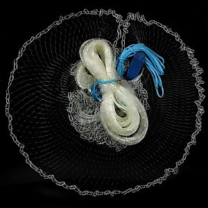 Lucky Monet 10/12/13.3/15ft Radius Large American Saltwater Fishing Cast Net for Bait Trap Fish, Easy Throw Thicken Nylon Line w/Upgraded Steel Chain Sinker, 5/8 Inches Mesh Size