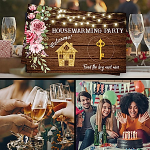 Haizct 50 Pack Housewarming Scratch Off Game, Wood Grain Key Scratch Card for Rustic New Home New House, Housewarming Party Game Card Lottery Game Group Game, Bridal Shower Activity and Idea