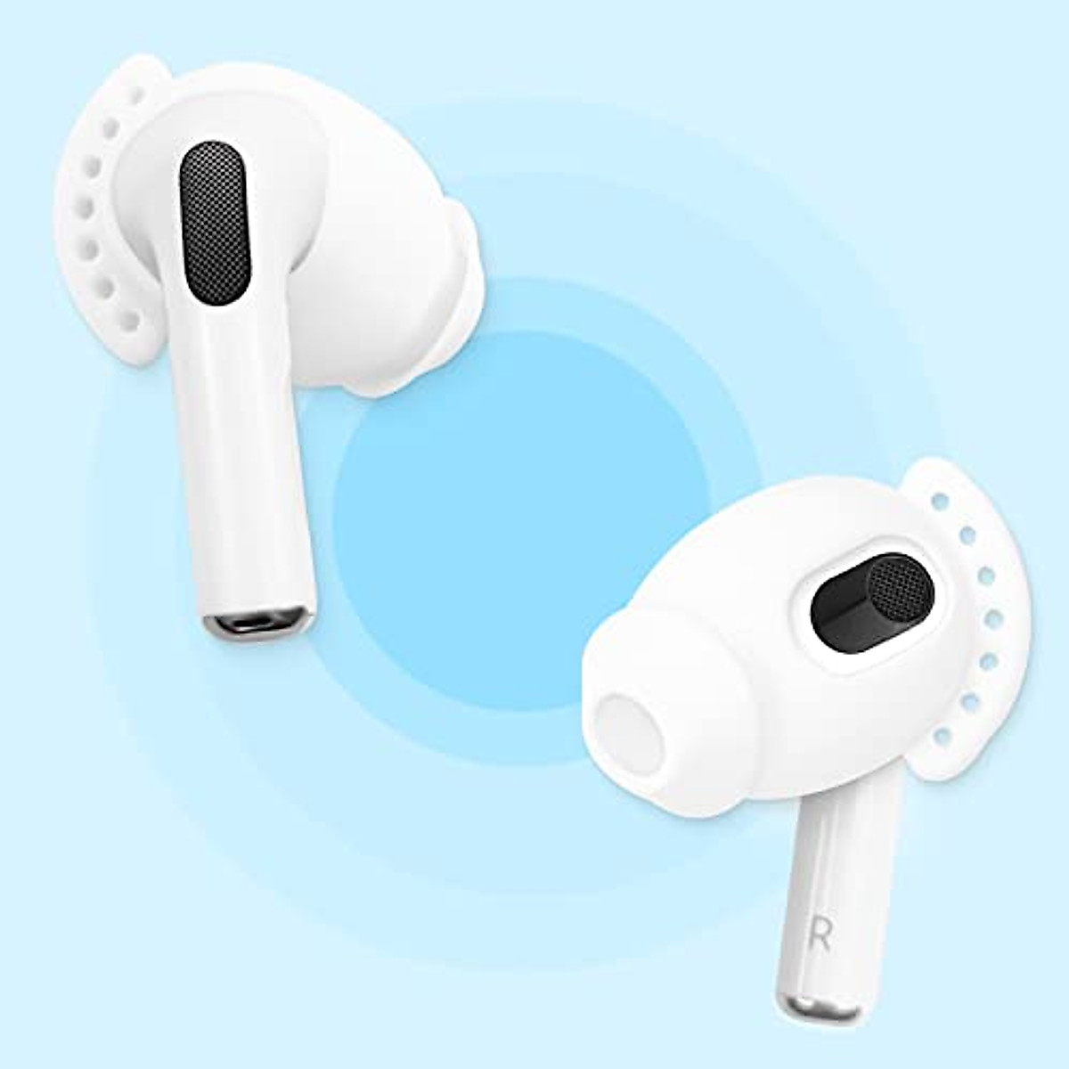 Anti-Slip Earhook with Eartips Compaible with Airpods 3 Ear Tips, Noise Cancalation Protective Ear Grip Tips Skin Cover Case Soft Silicone for Ear Pods 3,2 Pairs White