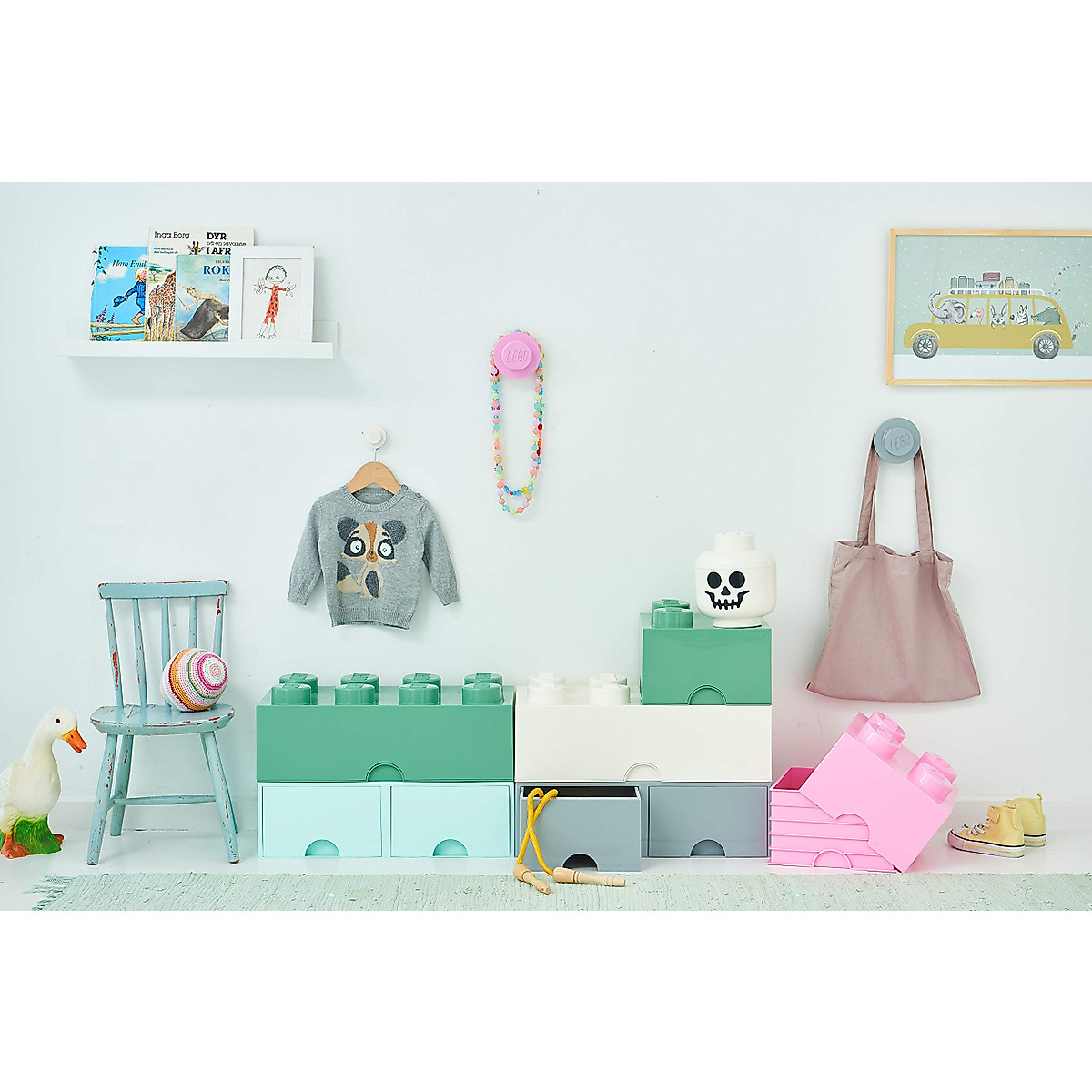 LEGO Brick Drawer, 8 Knobs, 2 Drawers, Stackable Storage Box, Light Royal Blue