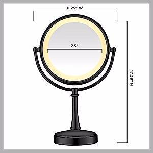 Conair Tabletop Mount Reflections Double-sided Incandescent Lighted Vanity Makeup Mirror, 1x/7x magnification, Matte Black finish