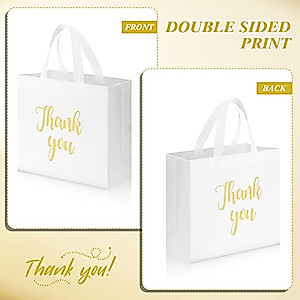 Fumete 50 Pcs Reusable Non Woven Thank You Bags Shopping Bags Grocery Bags Bulk Shopping Merchandise Bag with Handles (White, Gold)