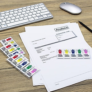 Please Sign Message Flags Assorted Color, 400 Pages Total, 0.79x1.77 Inch Wide Flags, Easy to Post, 4 On-The-Go Dispensers/Pack