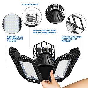 LED Garage Lights, 150W 15000 Lumens Garage Lights, Daylight Garage Lighting, Deformable Garage Ceiling Lights with 6+1 Adjustable Panels, E26/E27 LED Shop Lights for Workshop, Basement and Warehouse