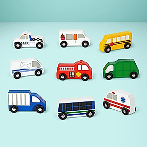 Melissa & Doug Town Vehicles Set in Wooden Tray (9 pcs)