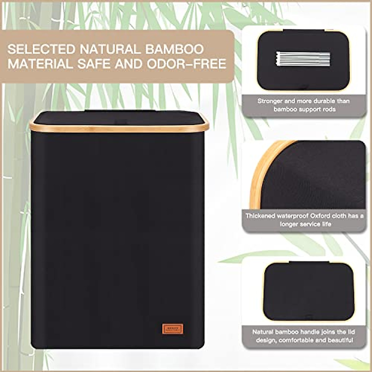 145L XXX-Large Laundry Hamper with Lid – DOFASAYI Foldable Laundry basket with Bamboo Handles, Grey Dirty Clothes Hamper for Bathroom, Bedroom, Room, Closet, Hampers for Laundry, Toys, Clothing, Black