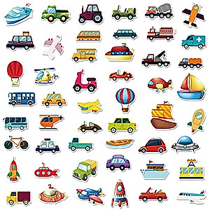 Transportation Vehicles Stickers 50 Pcs, Airplane Truck Digger Engineering Car Bus Vinyl Decal, Waterproof Sticker Pack Perfect for Toddlers, Kid, Boy, Water Bottle, Laptop, Reward Gifts for School and Home Party Supplies