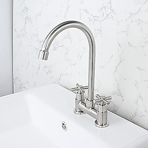 UMANYI Bar Faucet 2 Hole 4" Centerset High Arc Stainless Steel Brushed Nickel Bar Prep Kitchen Sink Faucet with Two Cross Handle SSKF10-1