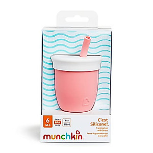 Munchkin® C’est Silicone! Open Training Cup with Straw for Babies and Toddlers 6 Months+, 4 Ounce, Coral