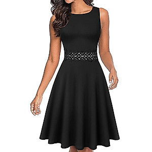 OWIN Women's Vintage Floral Lace Flared A-Line Swing Casual Party Cocktail Dresses Sleeveless