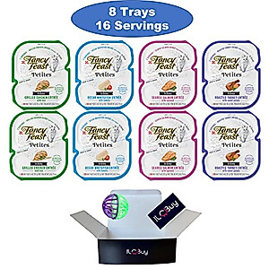 Fancy Feast Petite Gravy Variety, 4 Flavors, 2(Each); Ocean Whitefish, Seared Salmon,Grilled Chicken and Roasted Turkey Wet cat Food .Total of 08 Trays. Plus a Noisy Cat Toy Ball