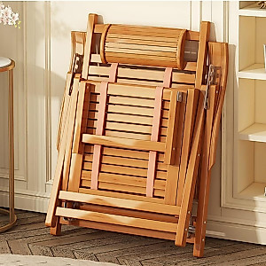 JIAYOYO Foldable Wooden Recliners with Footrest,Wooden Outdoor Foldable Armchair with 5 Position Adjustable Backrest Chair Recliner Chair for Patio Lawn Beach,Tea Color