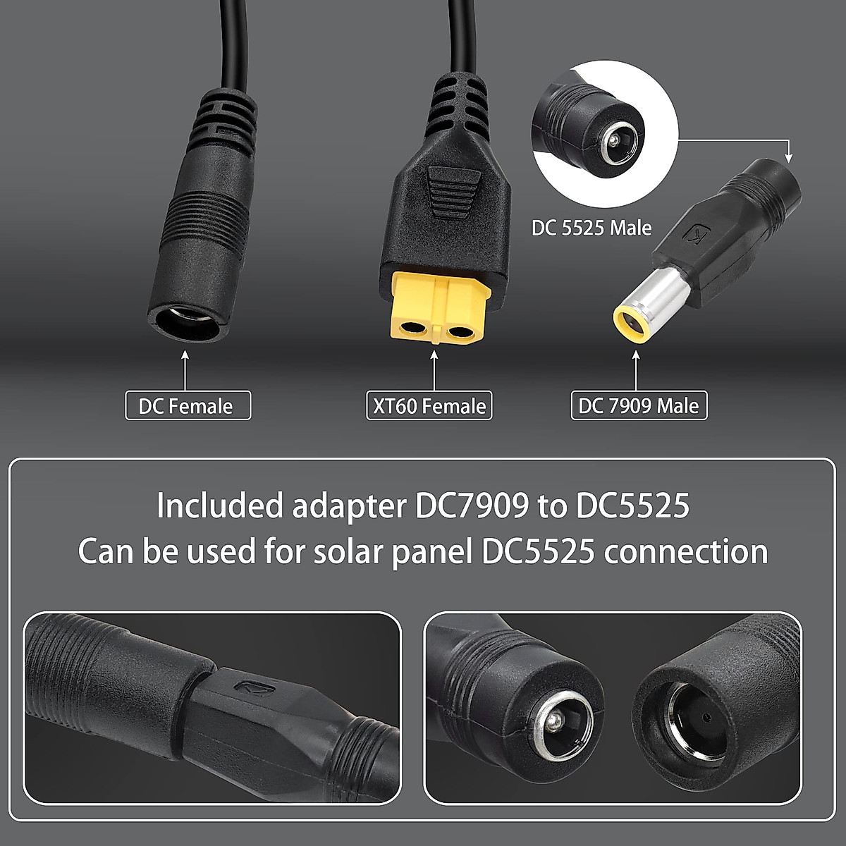 RIIEYOCA DC 8mm Y Branch Parallel Adapter Cable,14AWG 8mm Female to XT60 Female Solar Panel Power DC 8mm Plug,with DC 5.5x2.5mm Converter,for Portable Power Station Solar Panel(1m/3ft)