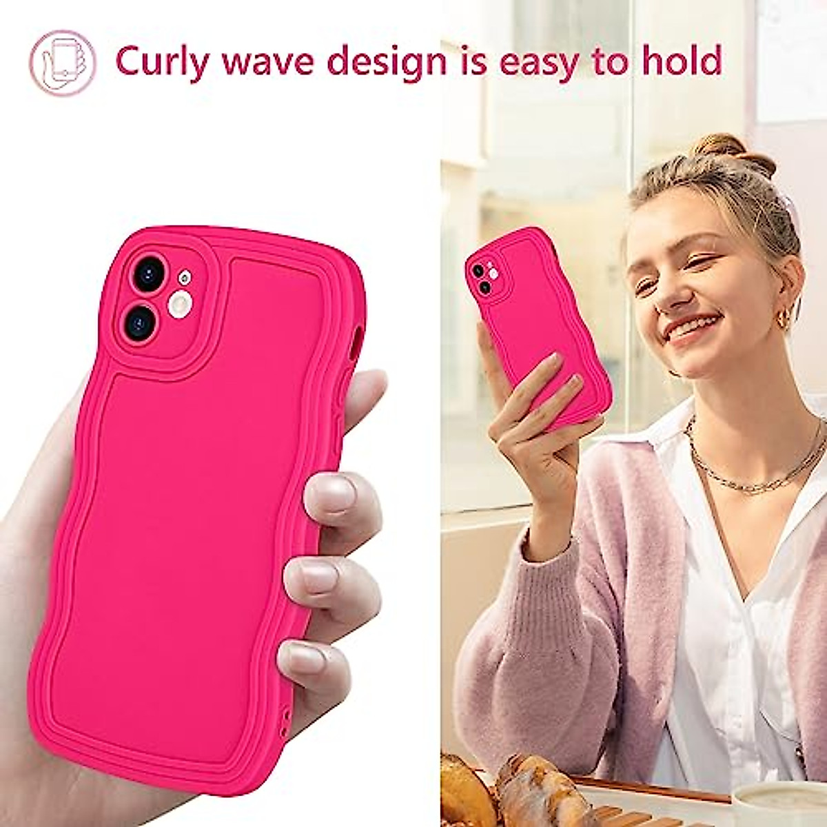 GUAGUA Compatible with iPhone 12 Mini Case, Phone Case iPhone 12 Mini, Cute Curly Wave Shape Design Soft Hybrid TPU Bumper Drop Shockproof Protective Anti Slip Case for iPhone 12 Mini 5.4’’, Hot Pink