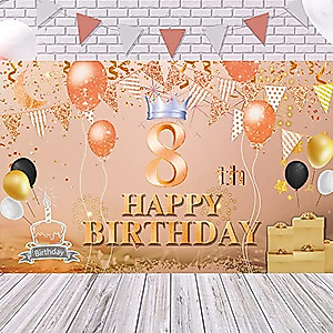 Happy 8th Birthday Backdrop Banner Rose Gold 8th Sign Poster 8 Birthday Party Supplies for Anniversary Photo Booth Photography Background Birthday Party Decorations, 72.8 x 43.3 Inch