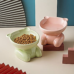 FUUIE Bowls for Food and Water Ceramic Pet Bowl Grain Bowl Cat Bowl High-Foot Bowl Guard Cat Bowl Water Bowl Anti-Black Chin Beveled Edge Bowl (Color : Blue)