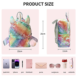 Shiny Unicorn Backpack for Girls, Rainbow Casual backpack with Sequin