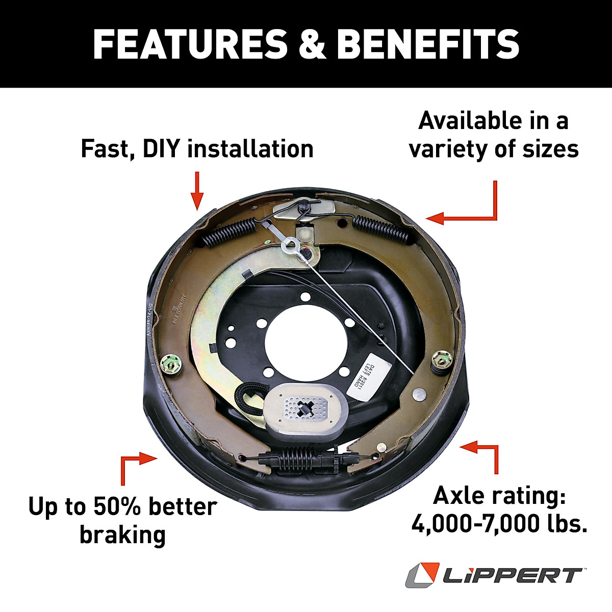 Lippert Forward Self-Adjusting Brake Assembly for Left Side 12" x 2", 3500-7,000 lbs. Capacity, for 14.5", 15", 16" Wheels - 296651
