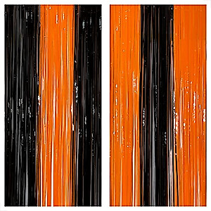 KatchOn, XtraLarge, Black and Orange Foil Fringe - 8x6.4 Feet, Pack of 2 | Graduation Decorations Class of 2023 Orange and Black | Orange and Black Graduation Decorations | March Madness Decorations