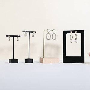 GemeShou brass earring display stands for selling, wooden ear ring holders for jewelry, single stud holder jewelry display【Brass earring stand Height-Beech】