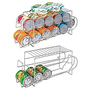 mDesign 2-Tier Metal Wire Standing Pop/Soda and Food Can Dispenser Storage Rack Organizer with Top Shelf for Kitchen Pantry, Countertop, Cabinet - Holds 12 Cans - 2 Pack - Chrome