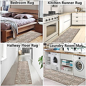 REFETONE Hallway Rug Washable Runner Mat Non Slip for Entryway Entrance Kitchen Laundry Room- 20"x59", Camel