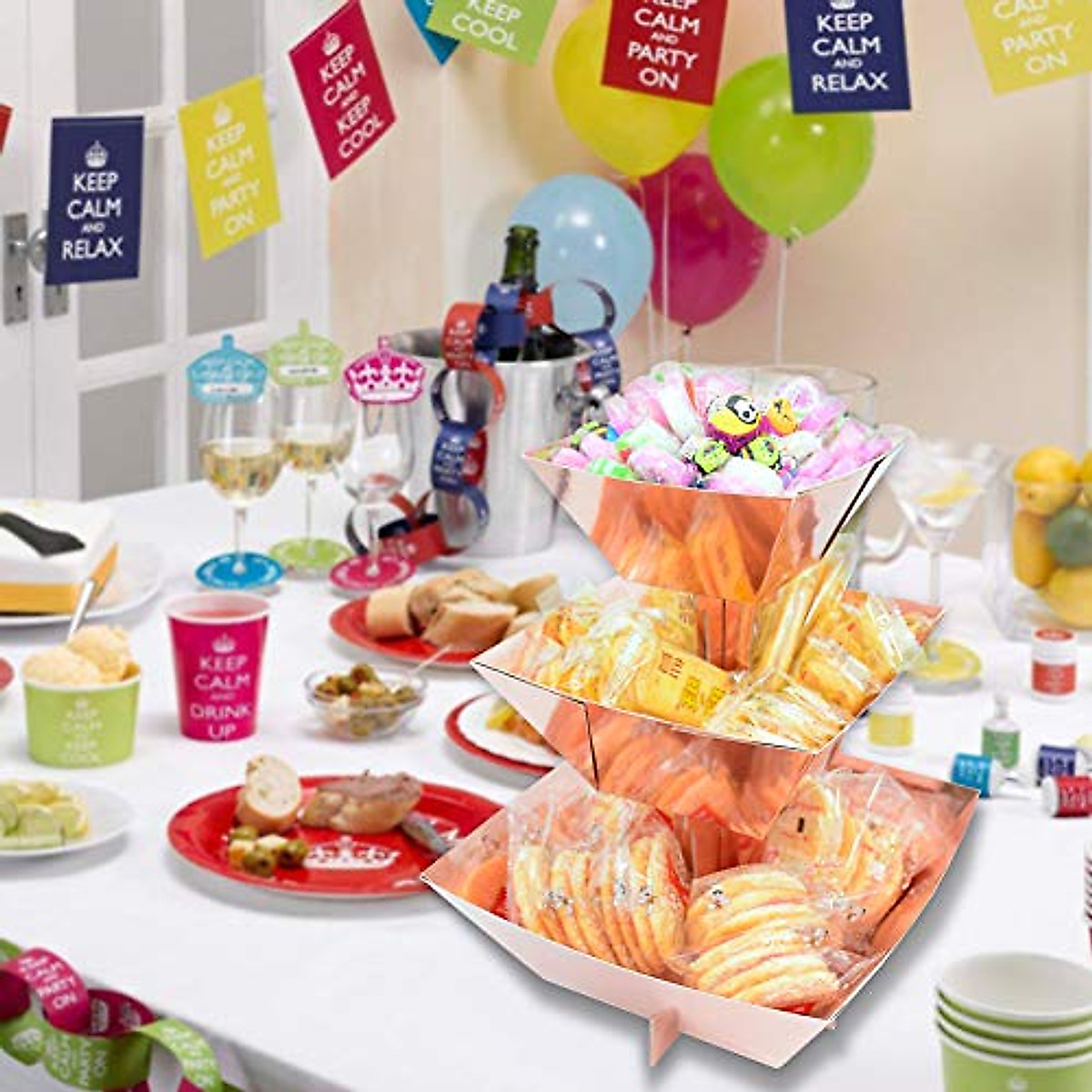 Rose Gold Birthday Party Supplies Decorations Cardboard Rose Gold Dessert Display Dessert Stand Candy Snack Cupcake Stand Cake Stand Bowl Stand Tower Display for Wedding