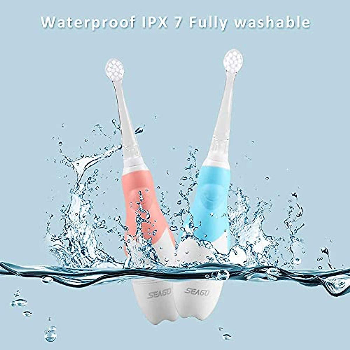 Baby Electric Toothbrush,Sonic Technology Battery Powered Toddler Tooth Brush with Smart LED Timer,Waterproof Auto Deep Clean for Infants Ages 0-3 Years with 4 Soft Brush Heads (Blue)