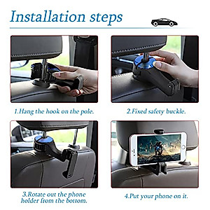 2PCS Car Headrest Hidden Hook, 2 in 1 Multifunctional Car Seat Back Hanger Storage Hook with Phone Holder, Automotive 360° Rotation Headrest Purse Handbag Holder Universal for Toys Groceries (Silver)