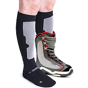 SHESMILED Merino Wool Ski Socks 3-Pack for Skiing, Snowboarding, Winter Thermal, Cold Weather Outdoor Sports Toe Warm, Knee High for Snow Boots, Cozy Cushion, Shin Padded, Large, Black