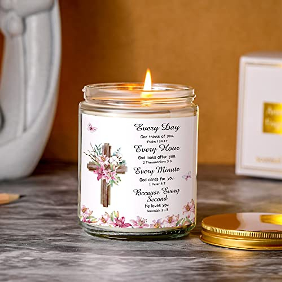 Christian Gifts for Women Lavender Scented Candle Inspirational Gifts for Women Soy Wax Candle for Home Religious Candles Birthday Candle Gifts for Women Friends Sister Teachers Coworkers