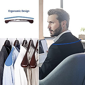 Nature-Smile Luxury Mahogany Wooden Suit Hangers - 6 Pack - Wood Coat Hangers,Jacket Outerwear Shirt Hangers,Glossy Finish with Extra-Wide Shoulder, 360 Degree Swivel Hooks & Anti-Slip Bar with Screw