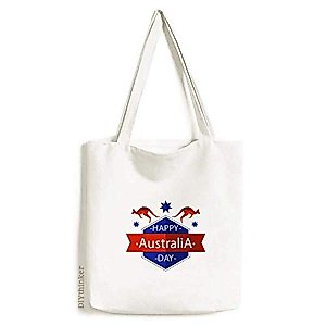 Happy Australia Day Ostrich and Star Illustration Tote Canvas Bag Shopping Satchel Casual Handbag