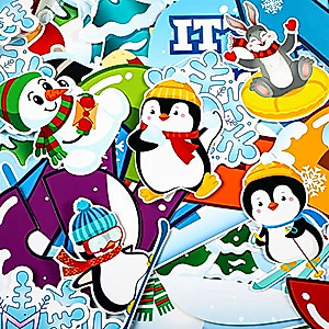 72 Pcs Winter Mix Cut Outs Winter Wonderland Cutouts Penguin Snowflake Snowman Paper Cutouts with Glue Point Dots Winter Bulletin Board Set for Classroom Decor School Christmas Winter Party Supplies