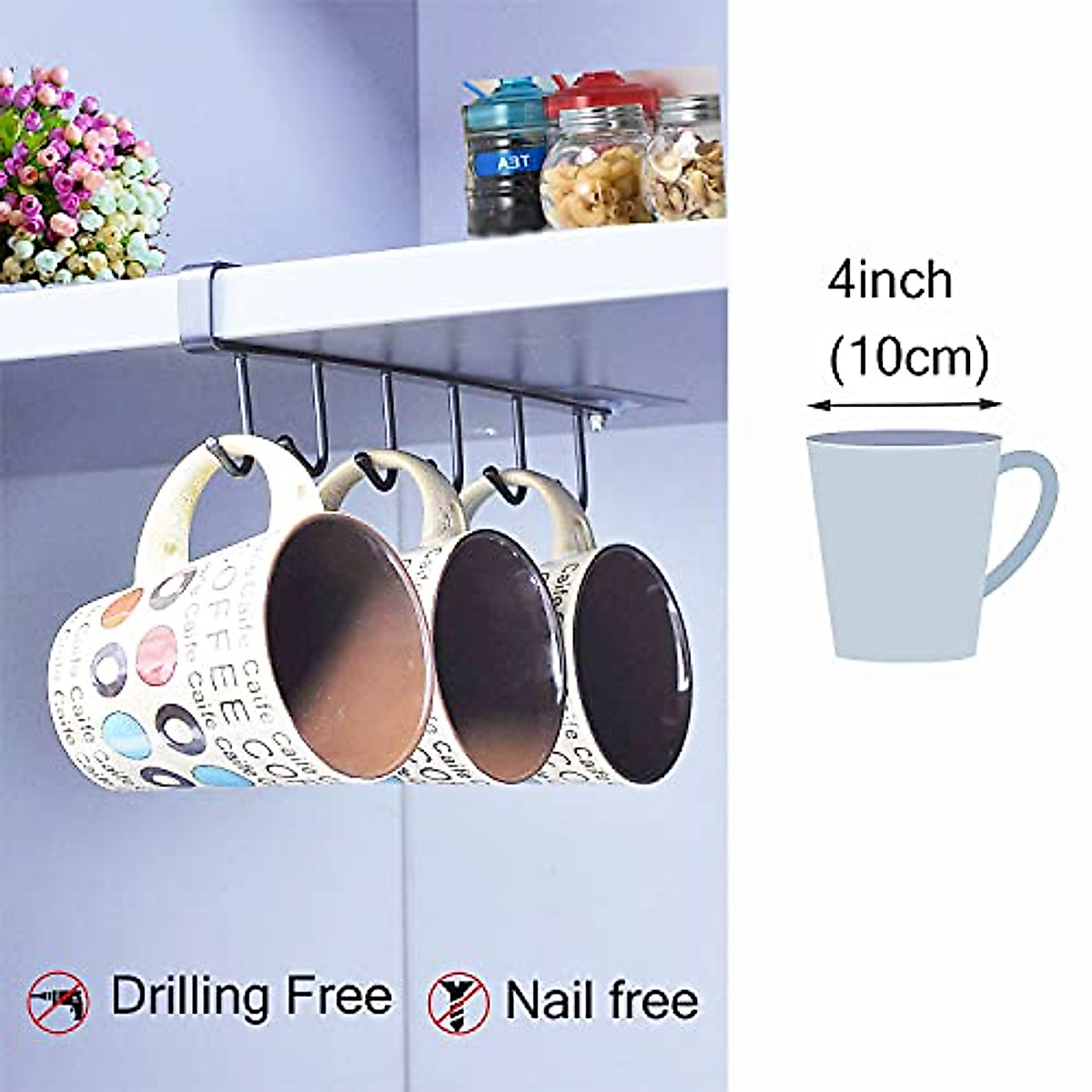 SHBaizoy 2pcs Utensil Racks Under Cabinet,Nail Free Adhesive Kitchen Utensils Hanging Hooks for Kitchen Utensils/Tools/Pot/Towel/Knife/Ties Belts/Scarf/Keys Storage/Cups(Black)