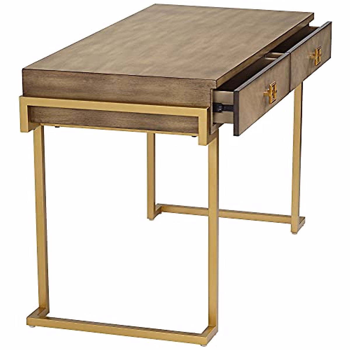 Coast to Coast Wheaton Modern Metal Ash Wood Rectangular Writing Desk 49 1/2" x 23" with 2-Drawer Gold Brown Open Leg for Living Room Bedroom Bedside Entryway House Balcony Office Bathroom