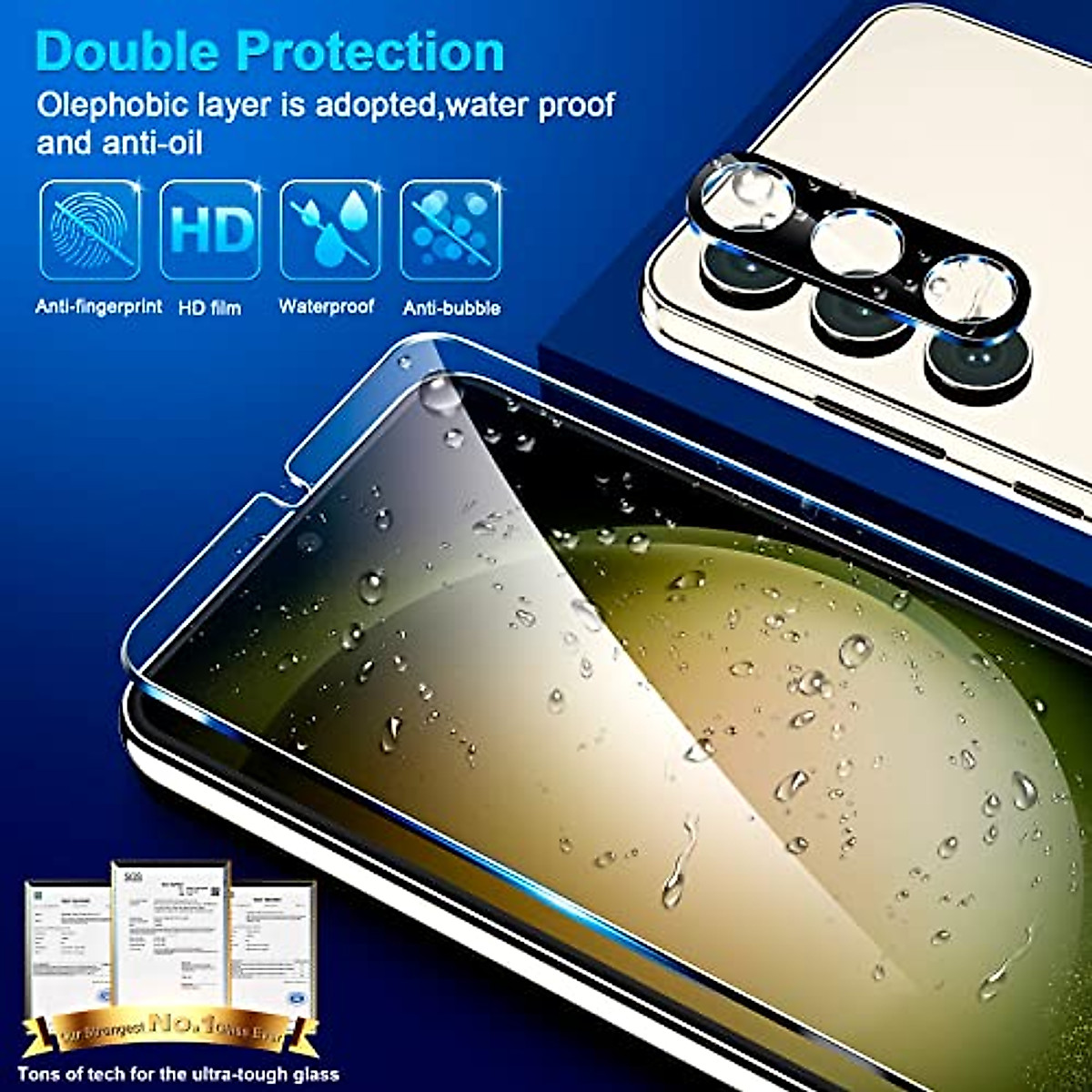 [4+3 Pack] Galaxy S23 Plus Screen Protector, 9H Tempered Glass, Ultrasonic Fingerprint Support, Case Friendly HD Clear for Samsung Galaxy S23 Plus 5G Glass Screen Protector