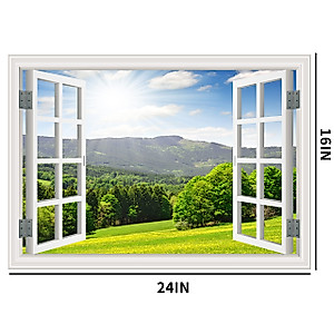 FLFK Fake Window Wall Sticker - Landscape Faux Window Wall Mural for Wall Decor, Stick and Peel Wall Decals,16"x24"