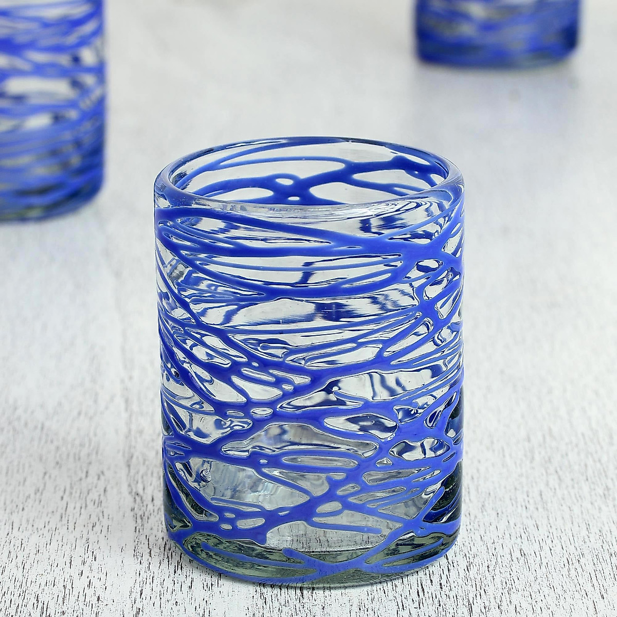 NOVICA Artisan Handblown Glass Rock Sapphire Blue Swirl Mexico Tableware Drinkware 'Sapphire Swirl'(Set of 6)