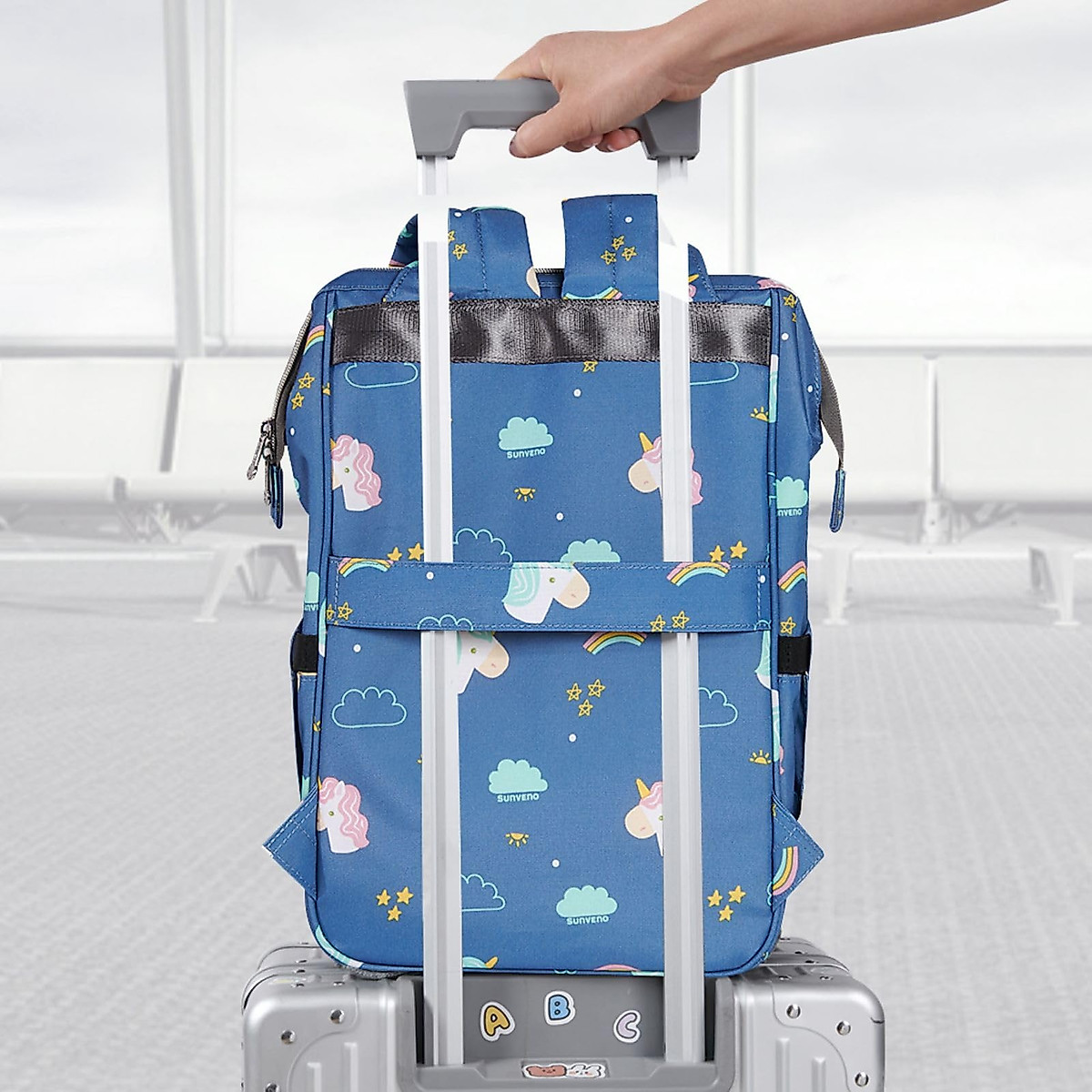 SUNVENO Baby Diaper Bag Backpack, Large Capacity Travel Backpack with Portable Changing Pad for Moms Dads, Blue