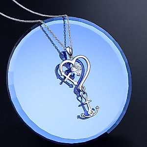 S925 Sterling Silver Faith Hope Love Heart Cross Anchor Pendant Necklace for Women 18"