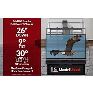 MantelMount MM700 Premier Fireplace TV Mount Pull Down Bracket for 50"-90" & 25-115 lb Televisions Above Mantel