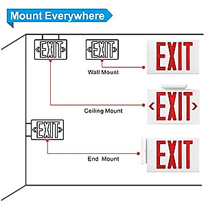 SPECTSUN Led Exit Sign with Battery Backup, Hradwired Red Exit Light LED - 6 Pack, Exit Sign Battery/Business Exit Sign Stencils/Exit Combo Light/Lighted Exit Signs/Emergency Exit Light