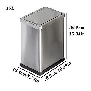 CLoxks Trash Cans 10L / 15L Stainless Steel Kitchen Trash Cans with Lid Large Capacity Living Room Bedroom Swing Cover Trash Cans Office Waste Paper Basket Kitchen Garbage can (Size : 15L)