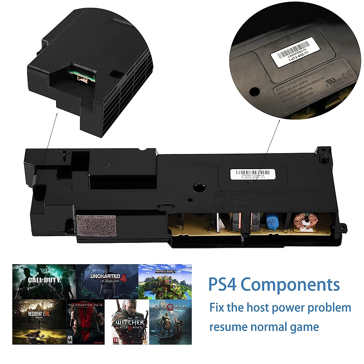 Cuifati Power Supply Unit for PS4 ADP-200ER,for Sony PS4 CUH-1215A CUH-12XX Serie,Replacement Power Adapter,