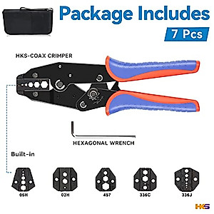 HKS Coax Ratchet Crimping Tool Set for Coaxial RG Cable RF Connector with 5 Changeable Dies