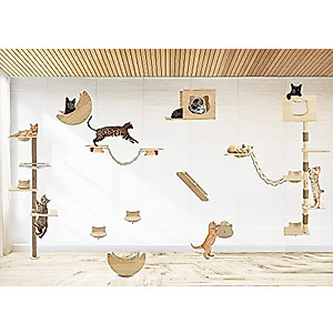 Cat Tree Wall Mounted Tall Scratching Post for Indoor Cats Climbing Tower Activity Wood Cat Wall Furniture 73 inch