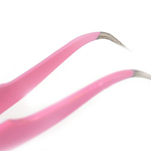 Gaweb Tweezers, Stainless Steel False Eyelashes Home Tool Bend Straight Lashes Applicator Clip - Pink Bend