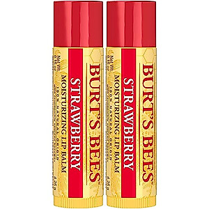Burt's Bees Lip Balm - Strawberry, Lip Moisturizer With Responsibly Sourced Beeswax, Tint-Free, Natural Origin Conditioning Treatment, 2 Tubes, 0.15 oz.