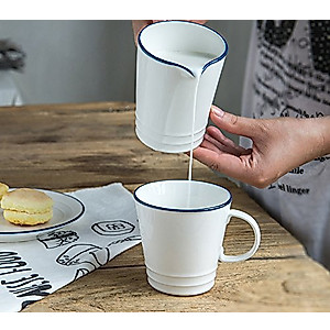 CHOOLD Blue and White Navy Style Ceramic Creamer with Handle,Coffee Milk Creamer Pitcher Serving Pitcher Sauce Pitcher for Kitchen